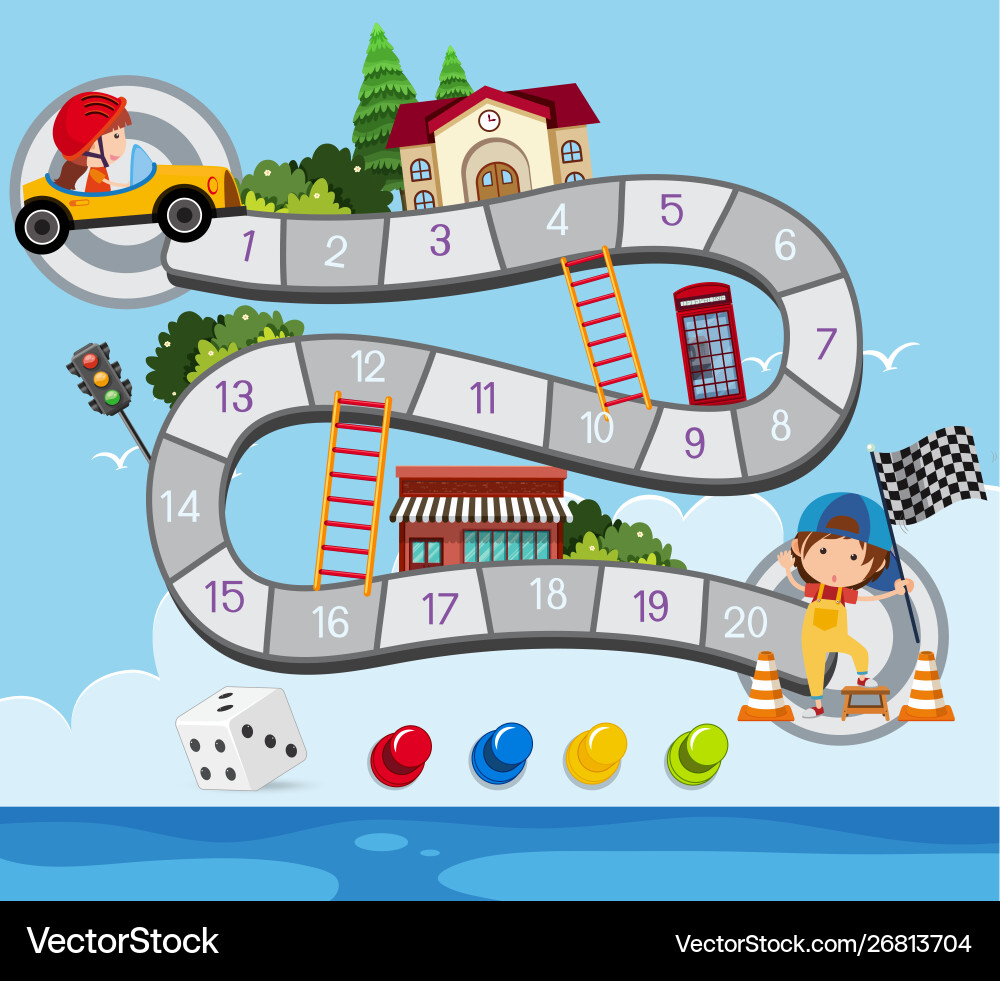 Boardgame design template with kid in racing car Vector Image