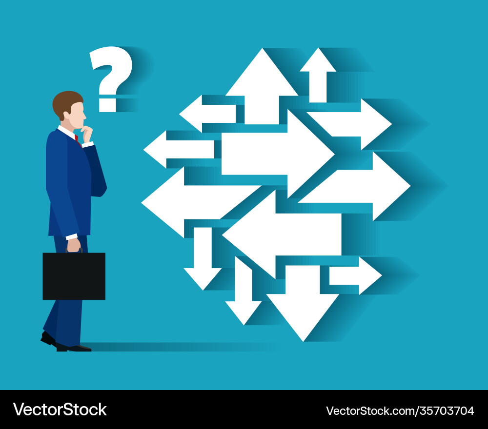 Businessman Considering Directions Royalty Free Vector Image