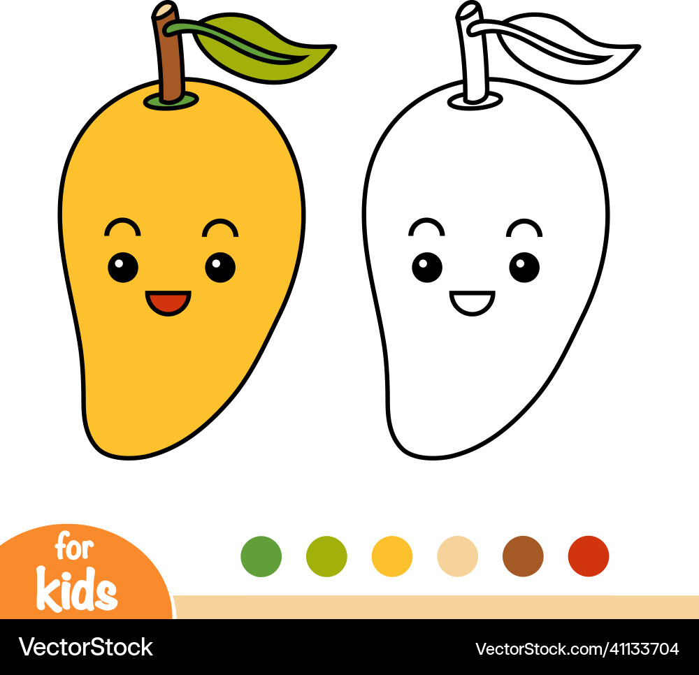 Coloring book mango with a cute face Royalty Free Vector