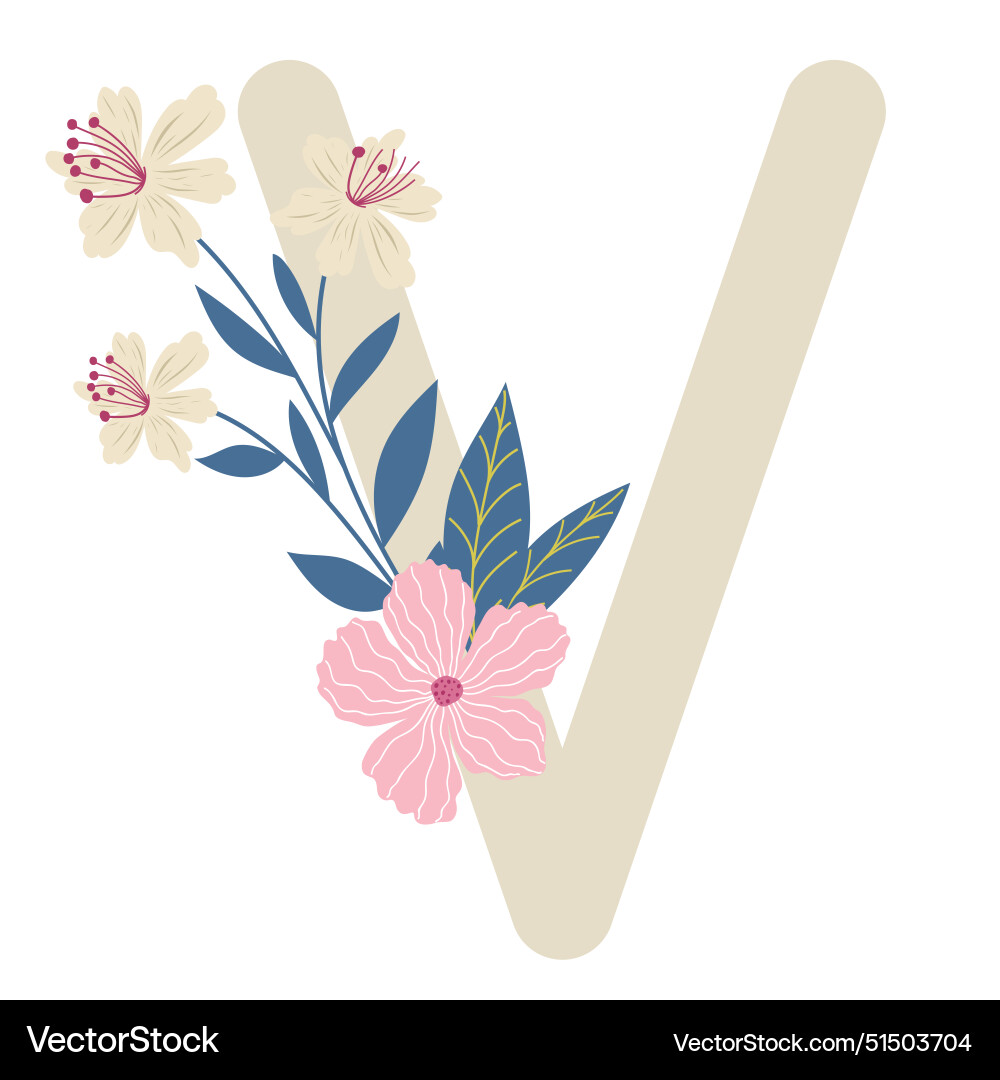 Floral letter v Royalty Free Vector Image - VectorStock