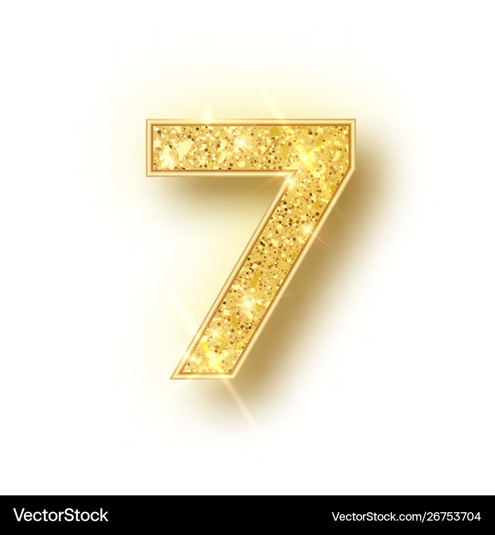 Gold glitter alphabet numbers 7 with shadow Vector Image