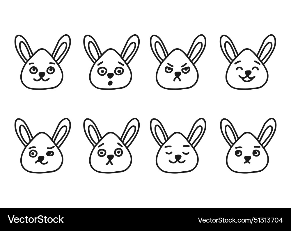 Hare bunny head different facial expressions Vector Image