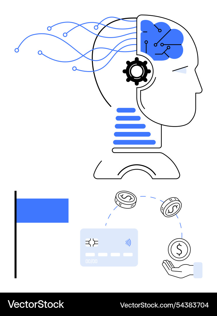 Human head with neural network brain ai gear Vector Image