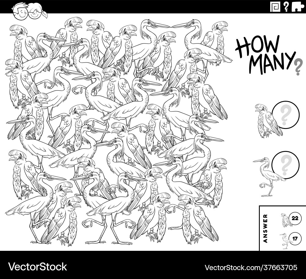 Bird Counting Game - Educational Coloring Page Vector Image