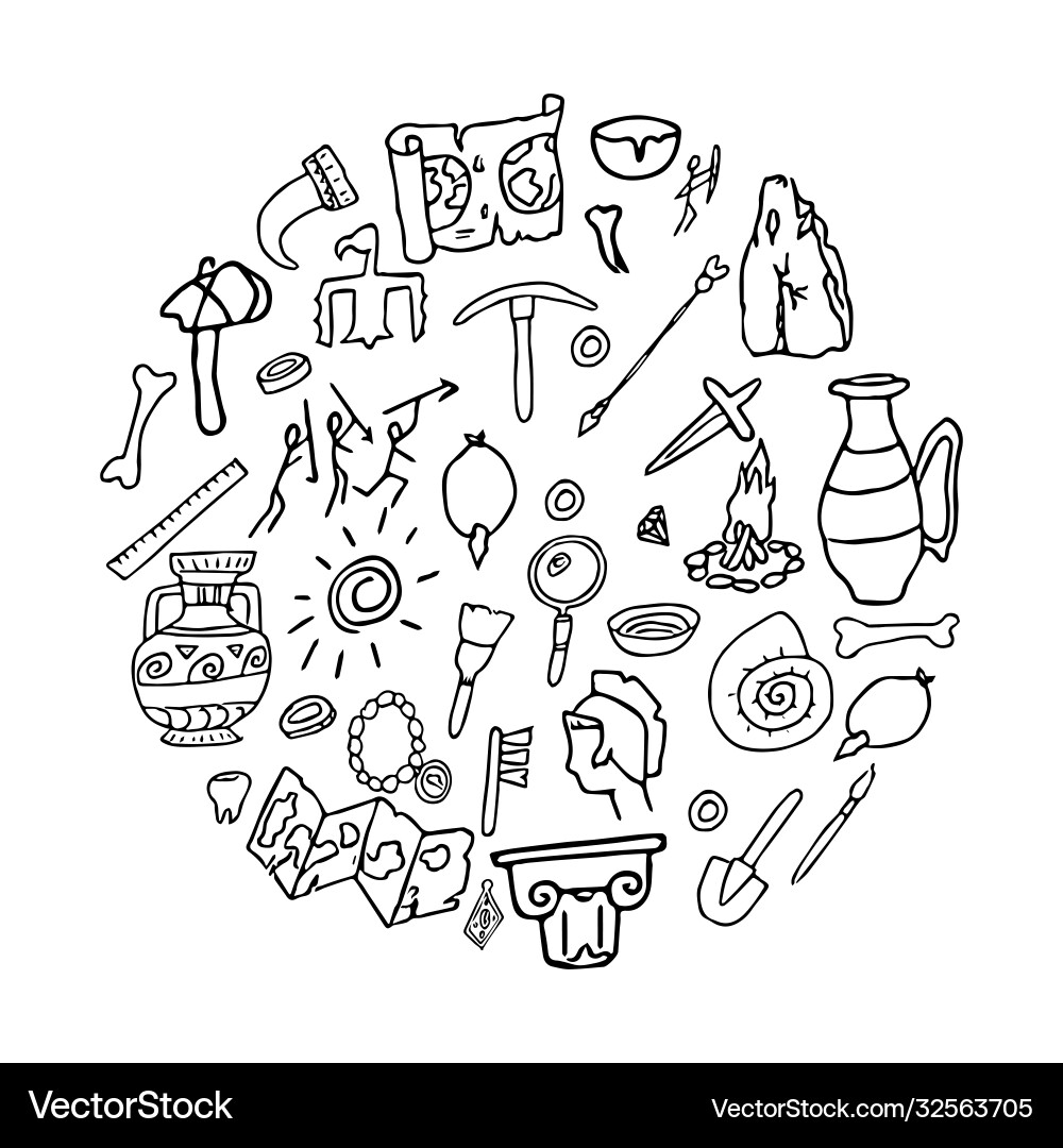 Doodle ancient objects archeology history Vector Image
