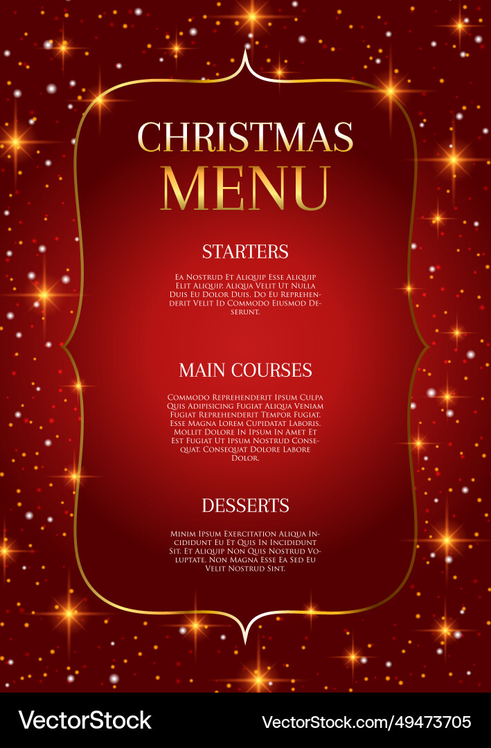 Elegant red and gold christmas menu design Vector Image