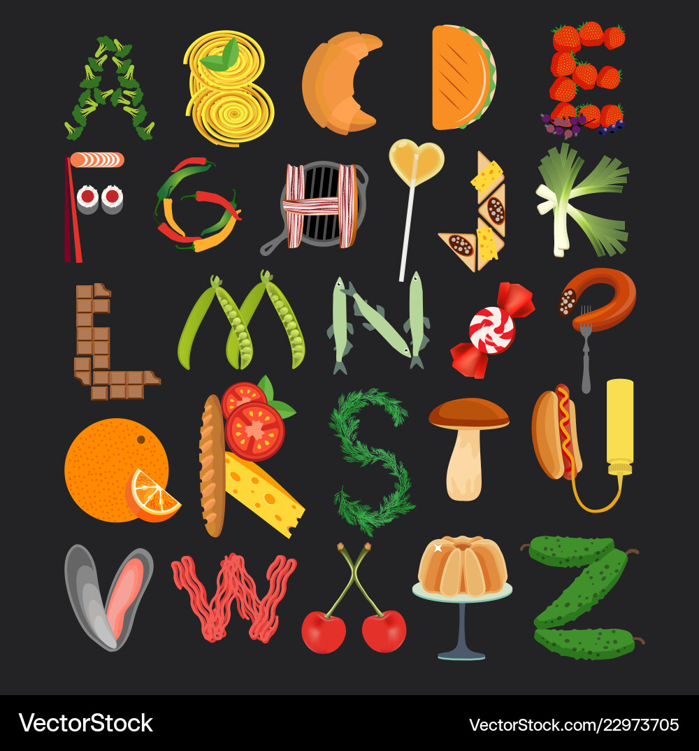 Food Alphabet Poster Royalty Free Vector Image
