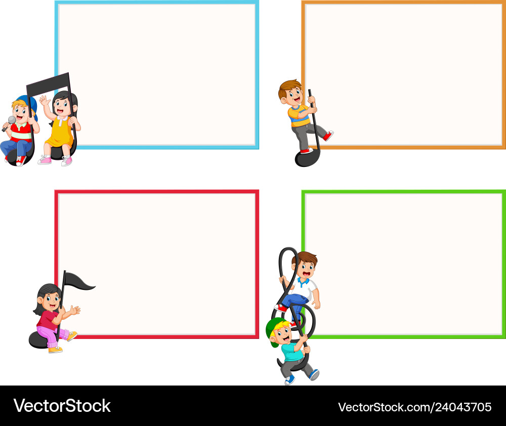 Set collection of kids riding music notes Vector Image