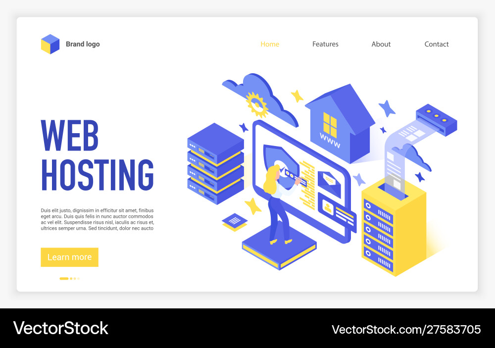Web hosting landing page template Royalty Free Vector Image