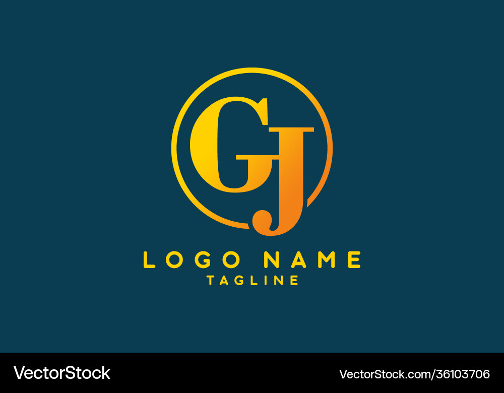 Gold gj initial letter in circle logo Royalty Free Vector