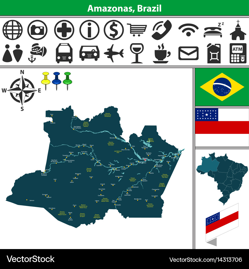 Map of amazonas brazil Royalty Free Vector Image