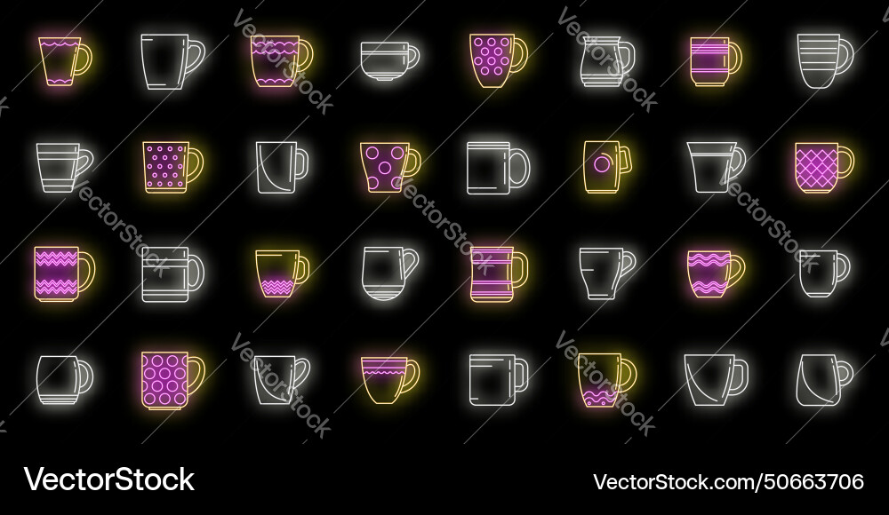 Mug icons set neon Royalty Free Vector Image - VectorStock