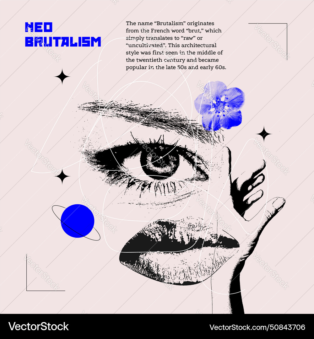 Neo brutalism banner design with wireframe shapes Vector Image