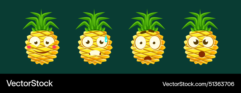 Pineapple character emotion and face expression Vector Image