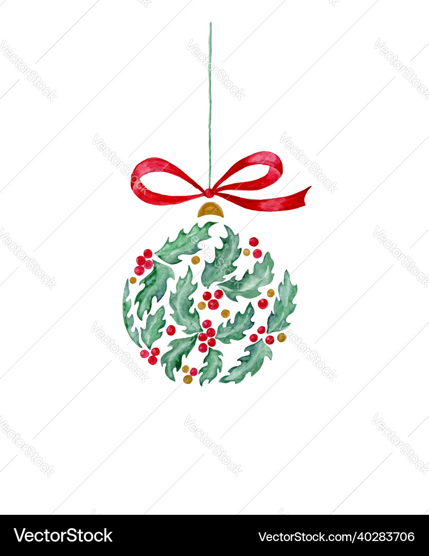 Watercolor Holly Ball Royalty Free Vector Image