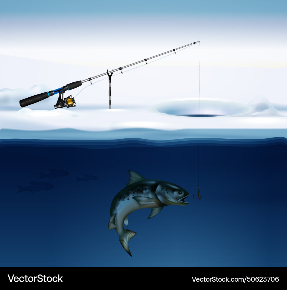 Winter fishing realistic composition Royalty Free Vector