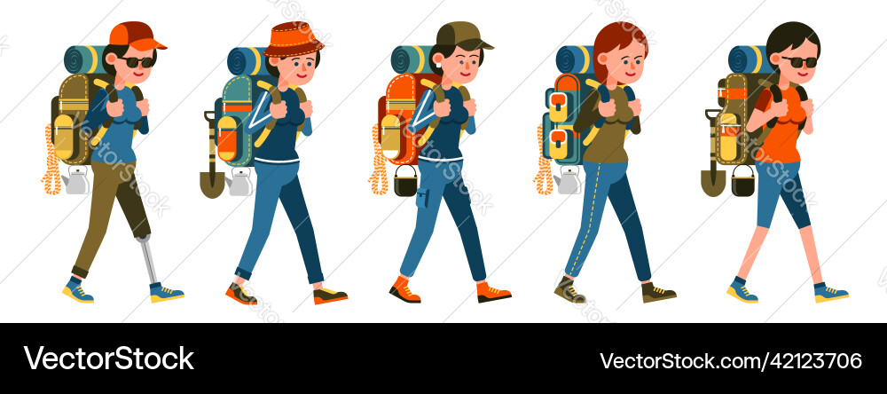Woman hiker with backpack Royalty Free Vector Image