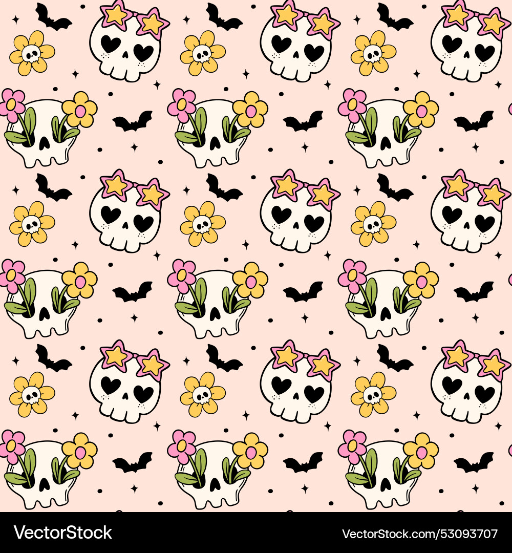 Groovy retro halloween seamless skulls pattern Vector Image