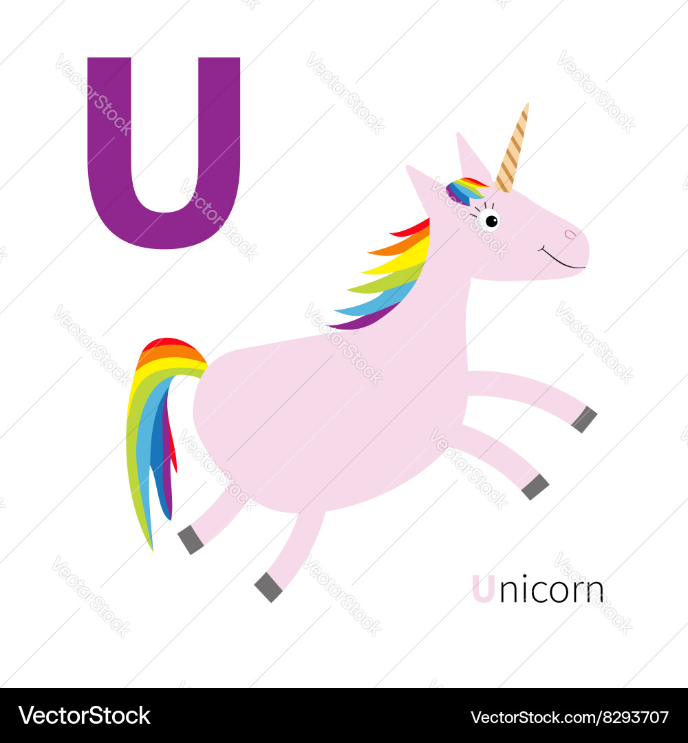 Letter U Unicorn Alphabet Royalty Free Vector Image