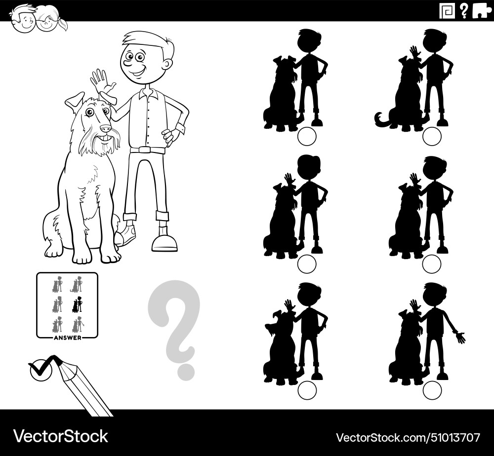 Shadow activity with cartoon boy and his dog Vector Image