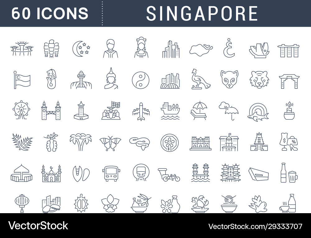 Singapore Line Icons Collection Royalty Free Vector Image