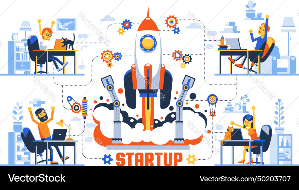 Startup rocket launch creative concept Royalty Free Vector
