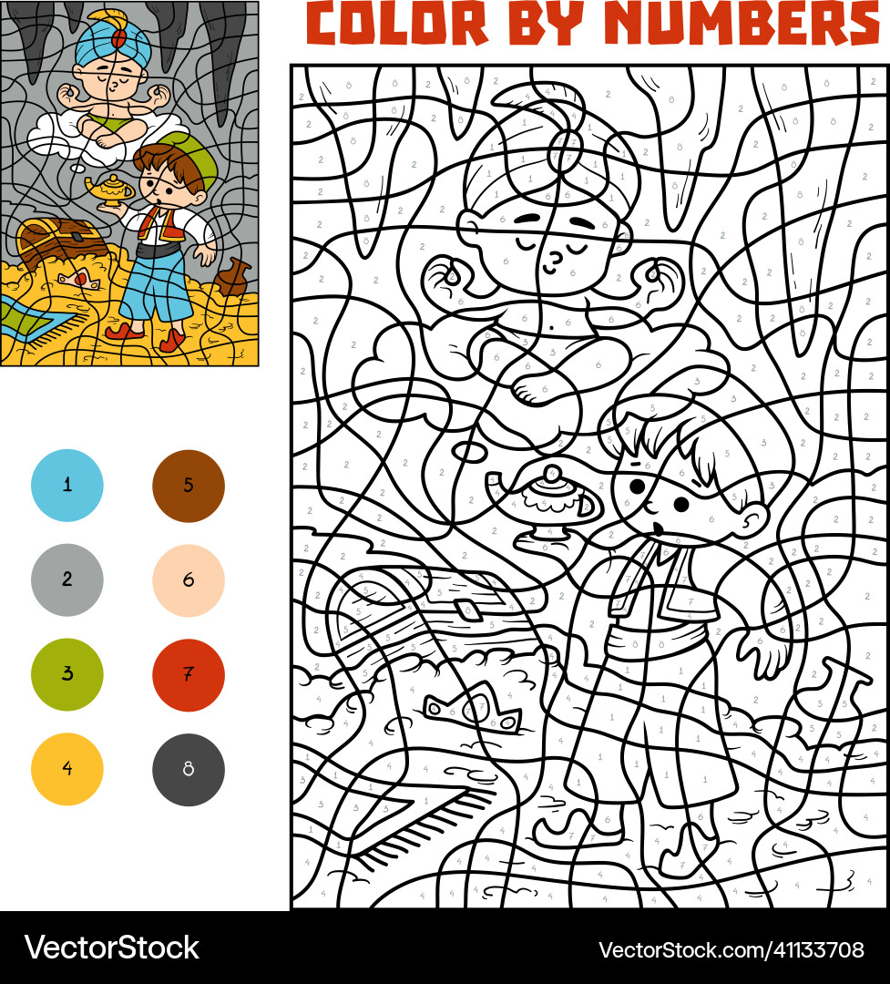 Aladdin & Genie Color by Number Royalty Free Vector