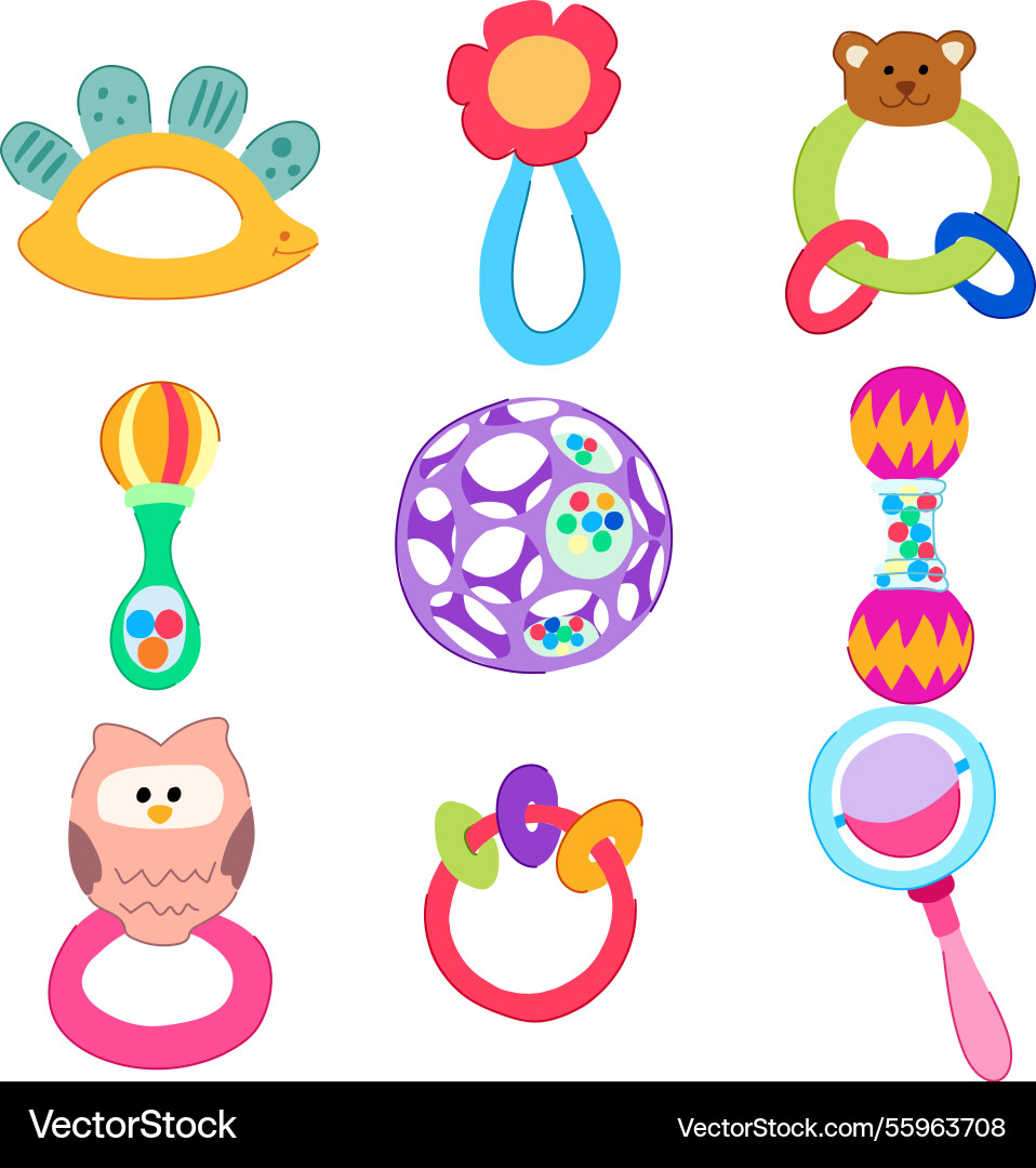 Baby rattle set cartoon Royalty Free Vector Image