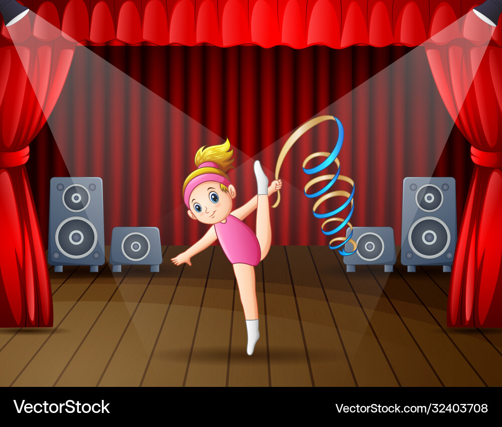 Cute little girl dancing on stage Royalty Free Vector Image