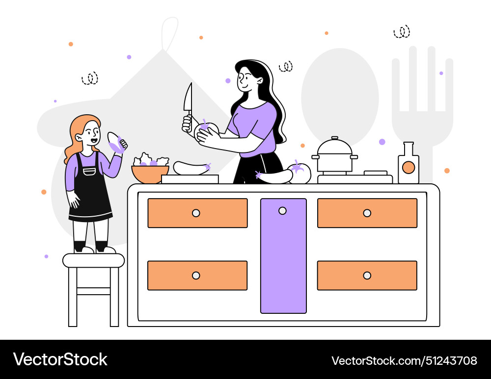 Girl helps cook simple Royalty Free Vector Image