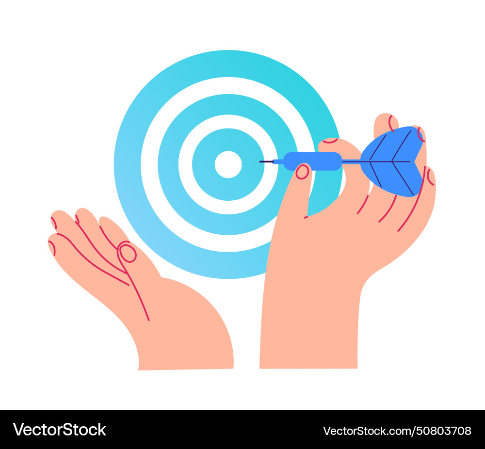 Hand with the dart aims at center Royalty Free Vector Image