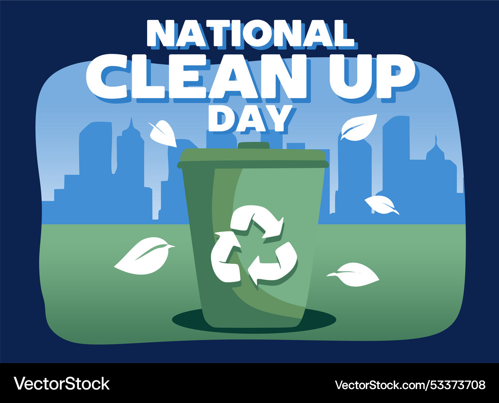 Happy national cleanup day with a trash can Vector Image