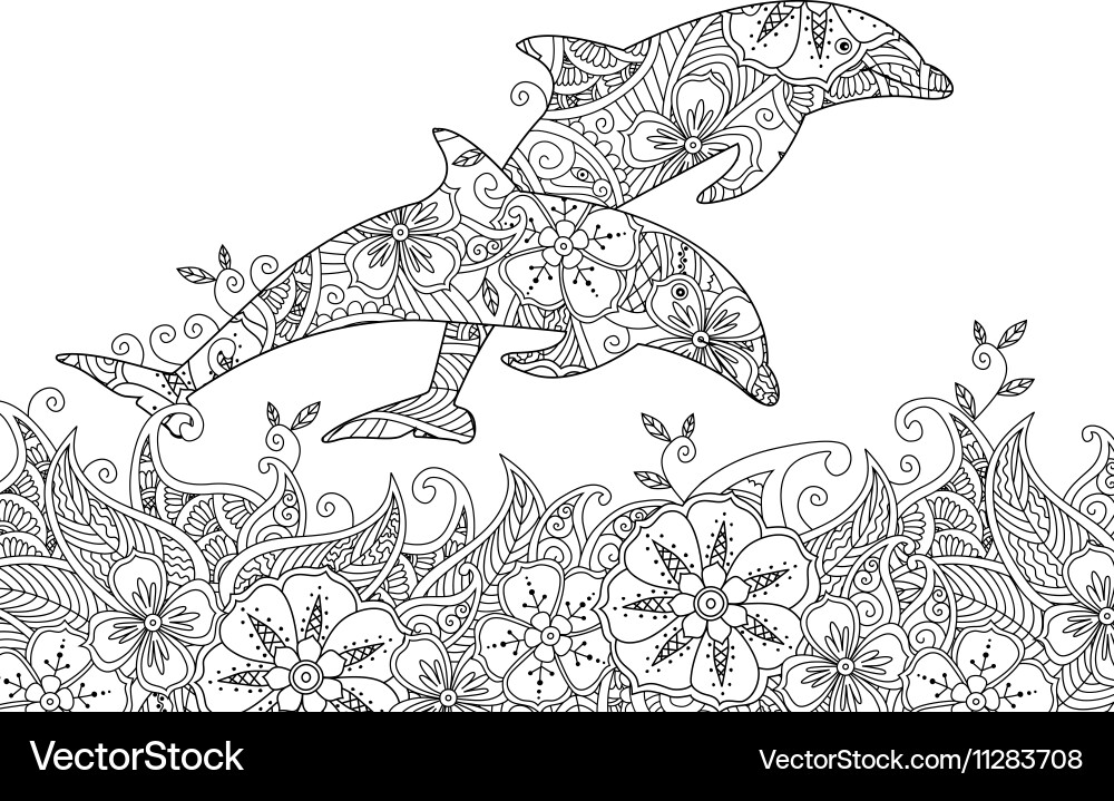 Malvorlage mit Paar springende Delfine Lizenzfreier Vektor