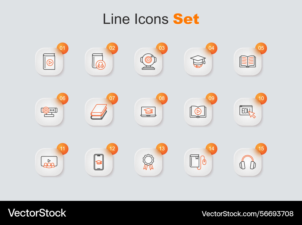 Set line headphones electronic book with mouse Vector Image