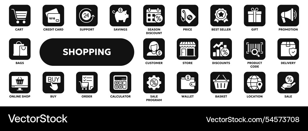 Set of solid icons related to shopping Royalty Free Vector
