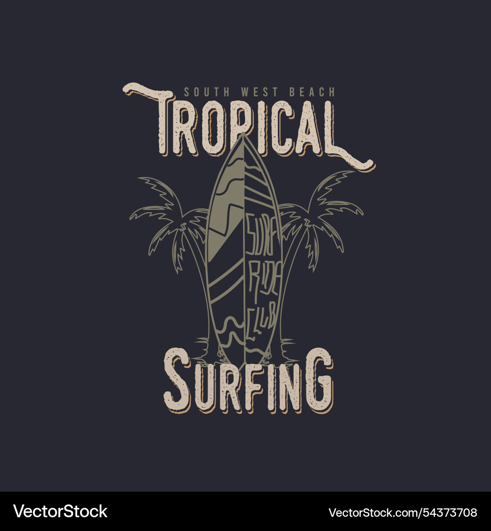 Vintage tropical surfing graphic print Royalty Free Vector