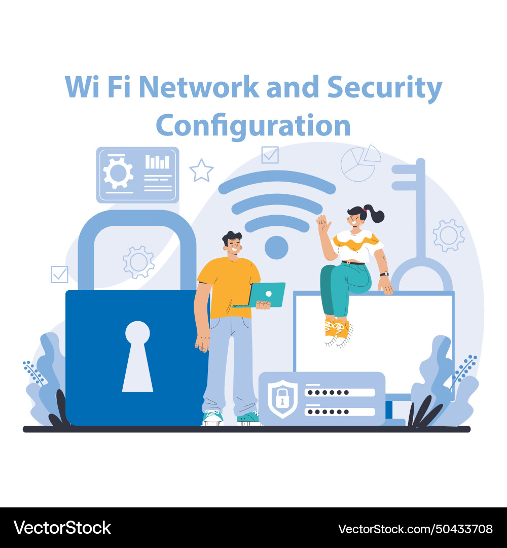 Wi-fi network specialist setting up developing Vector Image Wi-fi network specialist setting up developing Vector Image