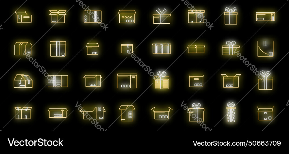 Box icons set neon Royalty Free Vector Image - VectorStock