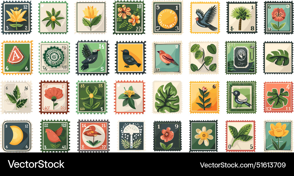 Cartoon different postage stamps icon set Vector Image