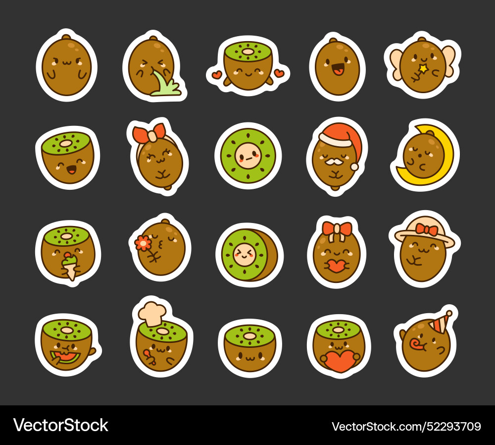 Cute kawaii kiwi with funny face sticker Vector Image