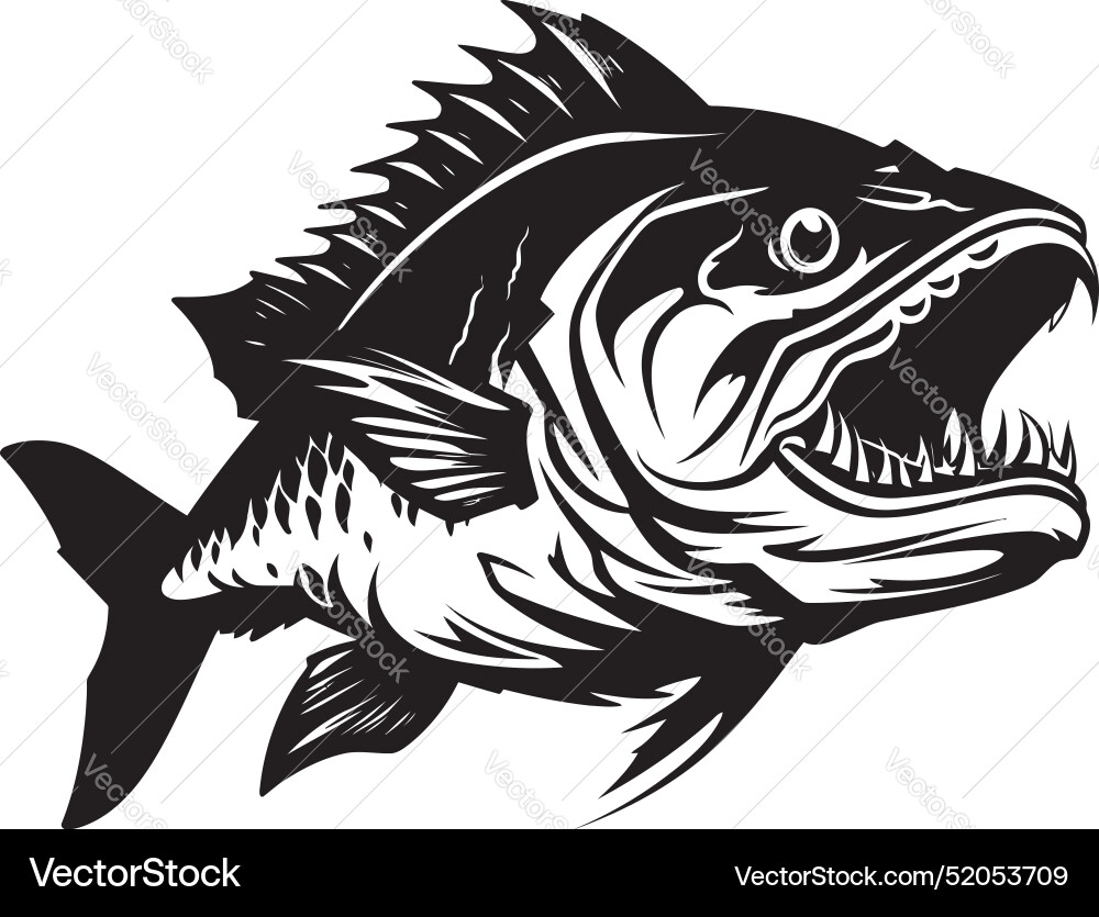 Flora and fin freshwater fish iconography Vector Image