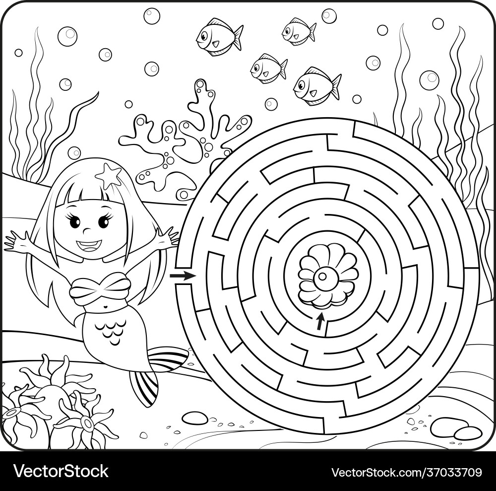 Help mermaid find path to pearl Royalty Free Vector Image