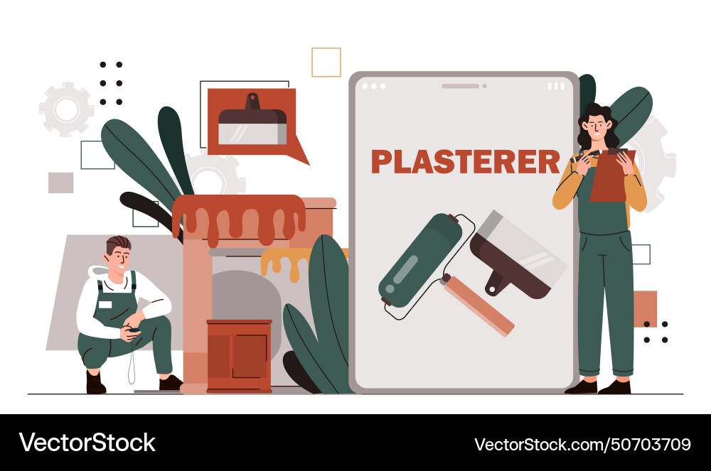 House wall plasterer concept Royalty Free Vector Image
