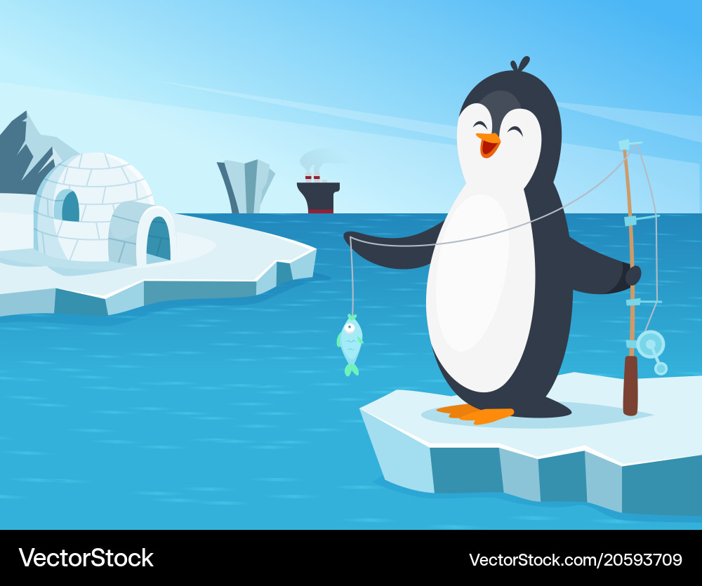 Little penguin fishing Royalty Free Vector Image