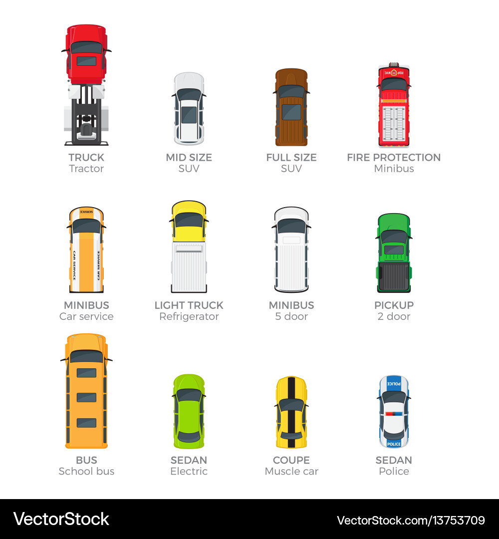 Modern vehicle transport top view icons set Vector Image
