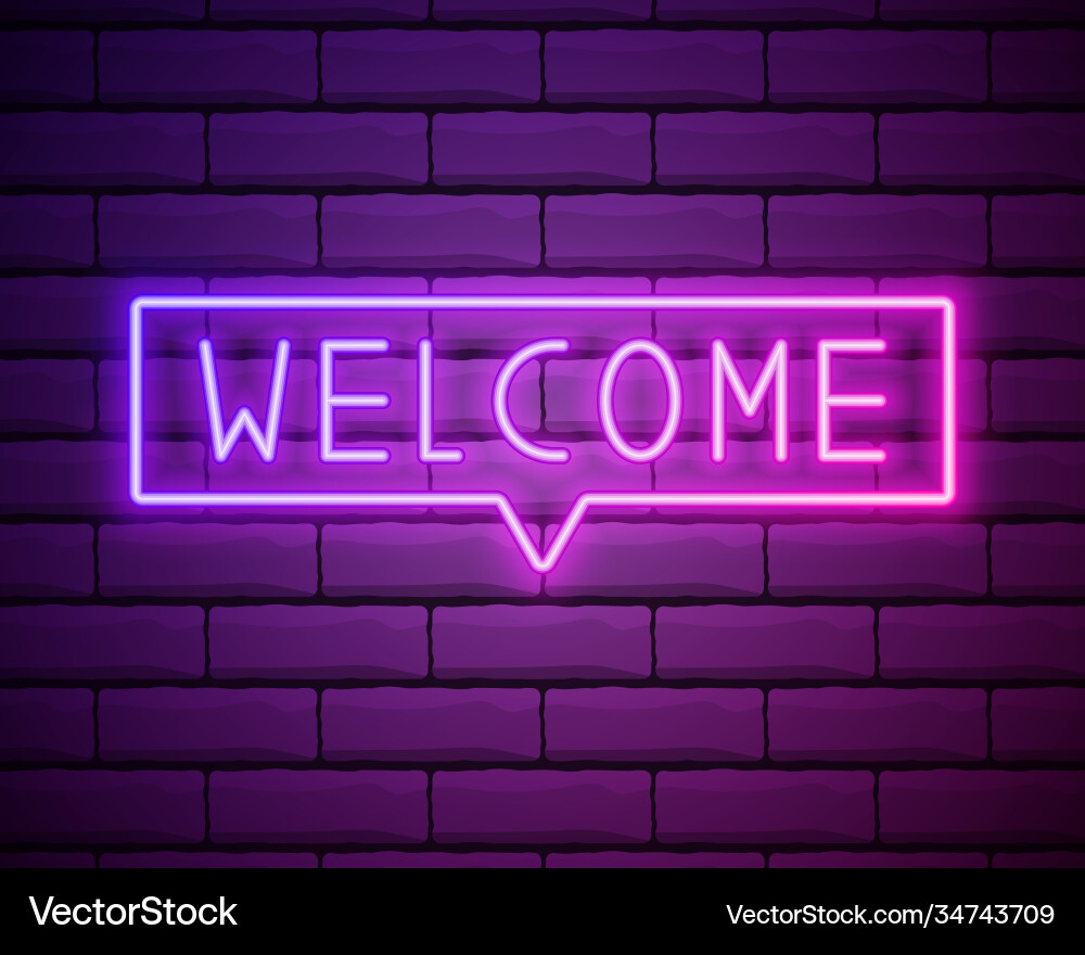 Neon Welcome Sign on Brick Wall Royalty Free Vector Image