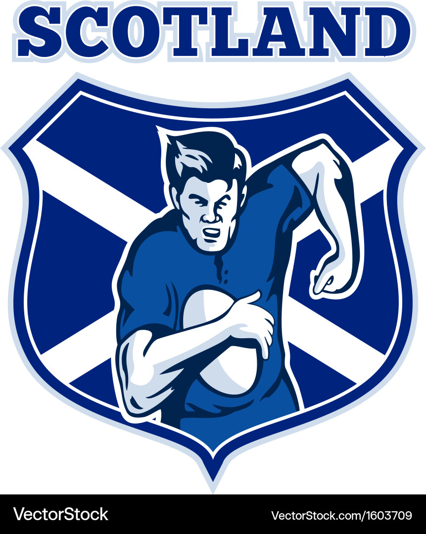 Rugby player scotland flag shield Royalty Free Vector Image