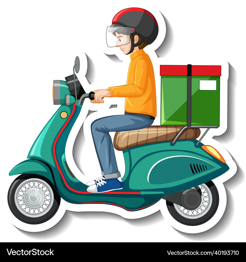 A sticker template with delivery man on motor Vector Image