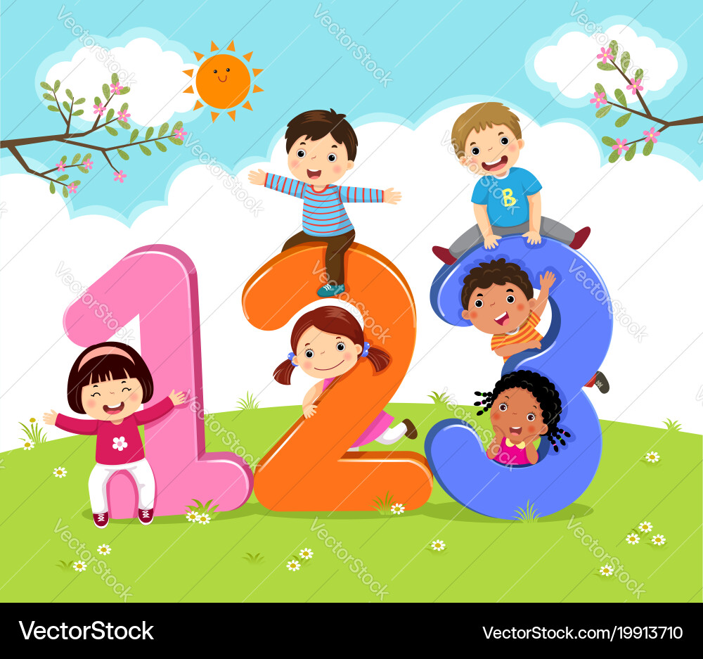 Cartoon kids with 123 numbers Royalty Free Vector Image