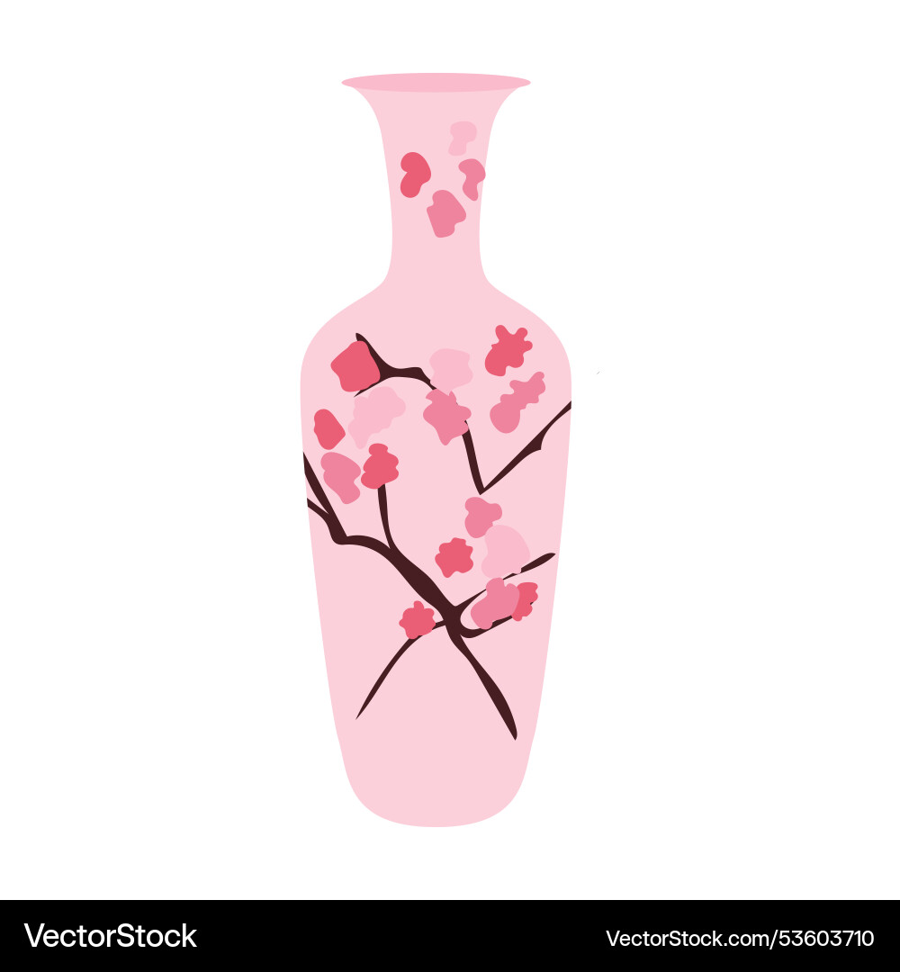 Japanese vase with sakura print in flat design Vector Image